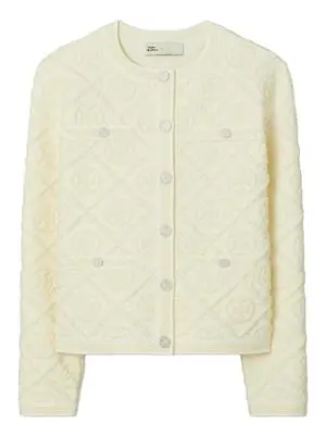 Tory Burch Tory Burch Kendra Embossed Cardigan Light Fresh Ivory T Monogram