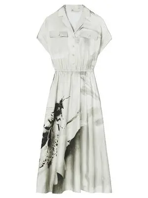 Tory Burch Printed Silk Twill Shirtdress - Gray Bee