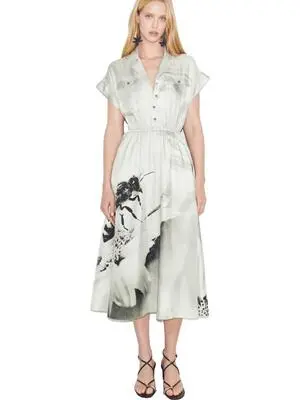 Tory Burch PRINTED SILK TWILL SHIRTDRESS Grey
