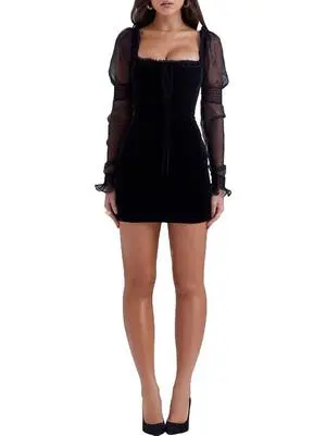 House Of Cb Syana Sheer Juliet Sleeve Minidress - Black