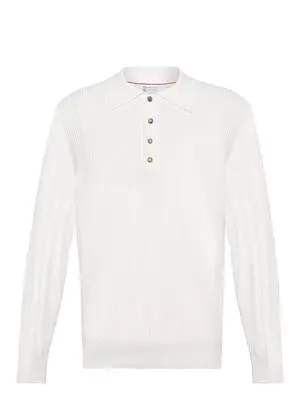 Brunello Cucinelli Cotton Polo Sweater - White