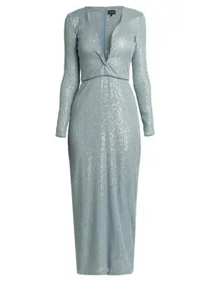 Giorgio Armani Sequined Long-sleeve Midi Dress - Silver Cloud