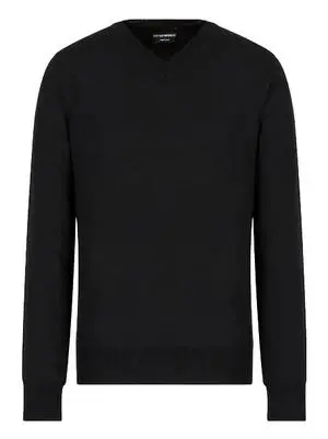 Emporio Armani Pure Virgin Wool V-neck Jumper - Black
