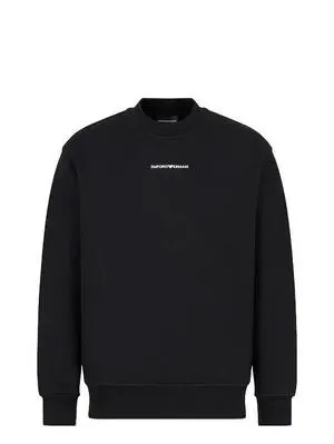 Emporio Armani Jersey Sweatshirt With Diagonal Weave And Logo Embroidery - Black