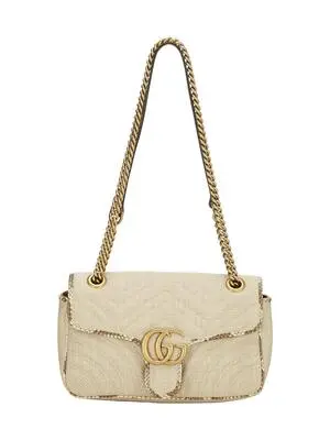 GUCCI Raffia GG Marmont Shoulder Bag Small