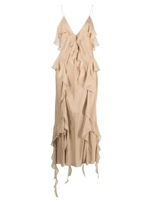 Khaite Ruffle-trim Maxi Dress - Neutrals