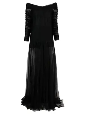 ANA RADU Sheer-overlay Off-shoulder Gown - Black