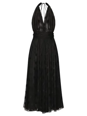 Dolce & Gabbana Dévoré Satin Calf-length Dress With All-over Dg Logo - Black