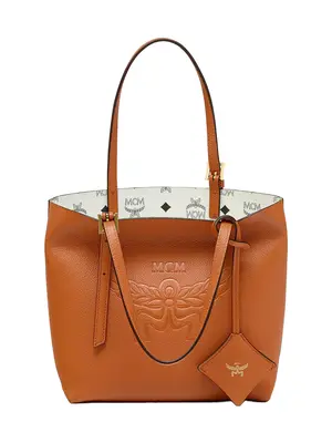 Mcm Himmel Embossed Logo Shopper - Cognac