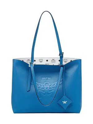 Mcm MCM Himmel Shopper In Embossed Logo Leather New Munich Blue