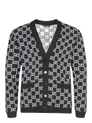 Gucci Gg Jacquard Wool Cardigan - Black