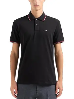 Emporio Armani Tipped Stretch Short Sleeve Polo Shirt - Black