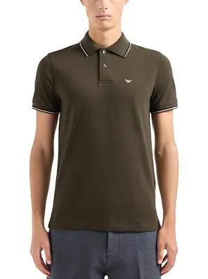 Emporio Armani Tipped Stretch Short Sleeve Polo Shirt - Brown