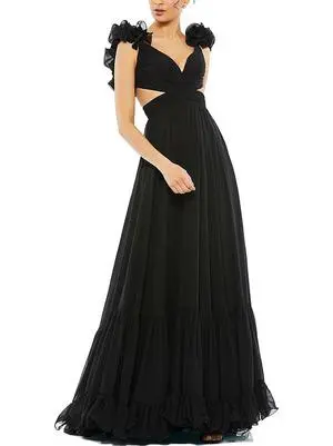 Mac Duggal Ruffle Tiered Chiffon Gown - Black