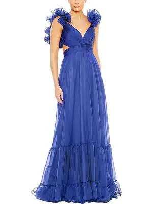 Mac Duggal Ruffle Tiered Chiffon Gown - Cobalt