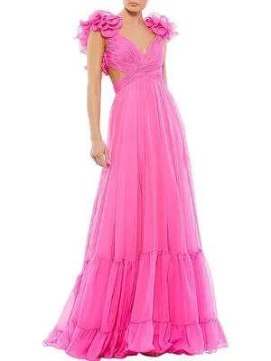 Mac Duggal Ruffle Tiered Chiffon Gown - Hot Pink