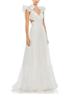 Mac Duggal Ruffle Tiered Chiffon Gown - White