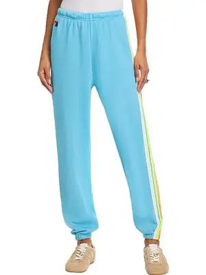Aviator Nation Rainbow Stripe Sweatpants - Aqua/white Neon