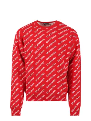 Balenciaga All Over Logo Crewneck - Red