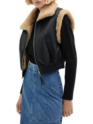 Mango Faux Shearling Bomber Vest - Black