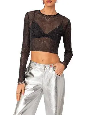 EDIKTED EDIKTED Marly Sequin Sheer Crop Top