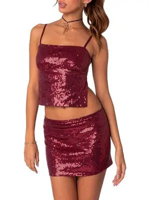 EDIKTED Cosmo Sequin Crop Top - Bordeaux