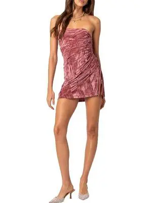 EDIKTED Drawstring Detail Strapless Minidress - Pink