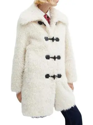 Mango Faux Fur Toggle Coat - White
