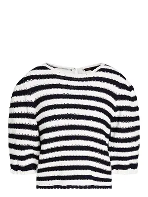 Maje Striped Pointelle-knit Top - Navy