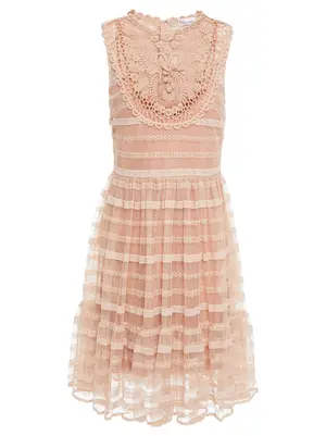 Red Valentino Crochet And Point D'esprit Mini Dress - Blush