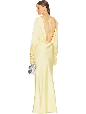 HELSA Angelica Backless Maxi Dress - Pale Yellow