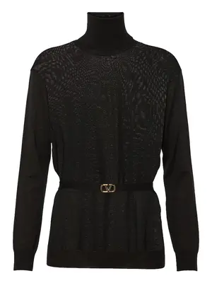 Valentino Garavani Belted Virgin Wool Turtleneck Sweater - Black