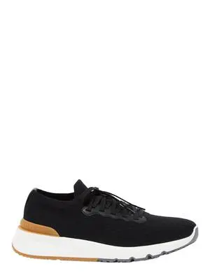 Brunello Cucinelli Leather-trimmed Knit Sneakers - Black