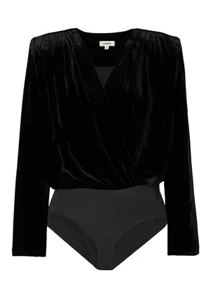 L'Agence Kallie Velvet And Stretch-jersey Bodysuit - Black