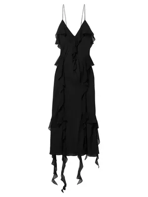 Khaite Pim Ruffled Silk-georgette Midi Dress - Black
