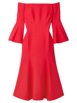 Oscar De La Renta Off-the-shoulder Wool-blend Midi Dress - Red