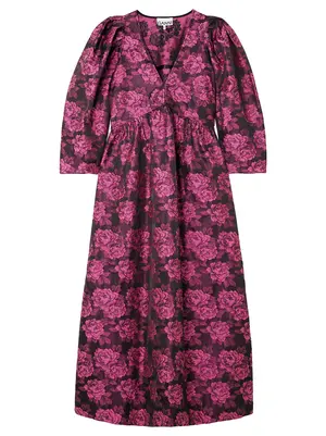 GANNI Floral-print Jacquard Midi Dress - Pink