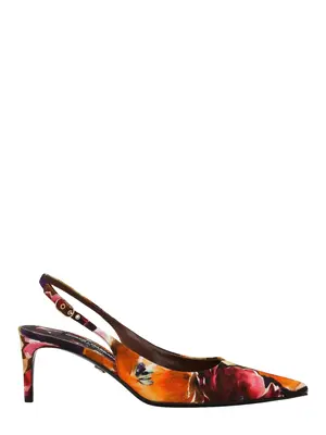 Dolce & Gabbana Brocade Leather Slingback Pumps - Orange