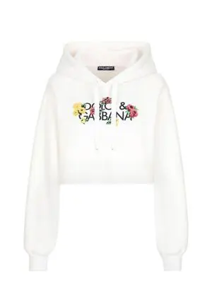 Dolce & Gabbana Floral-logo Cropped Hoodie - White