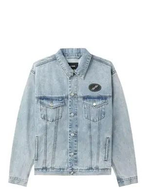 We11Done Logo-patch Denim Jacket - Blue