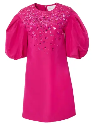 Carolina Herrera Sequin-embellished Puff-sleeve Shift Minidress - Pink