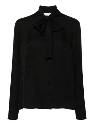 Palm Angels Monogram-jacquard Silk Blouse - Black