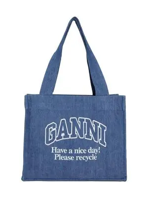 GANNI Logo-print Denim Shoulder Bag - Blue