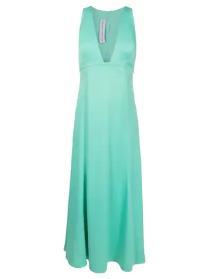 GLORIA COELHO Plunging V-neck Midi Dress - Green