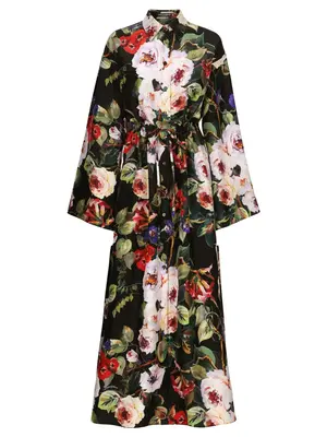 Dolce & Gabbana Rose-print Silk Shirtdress - Black