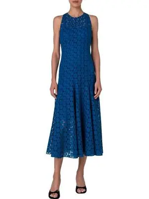 Akris Dot Guipure Lace A-line Midi Dress - Medium Blue Denim