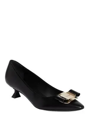 FERRAGAMO Zelma Bow Kitten Heel Pump - Black