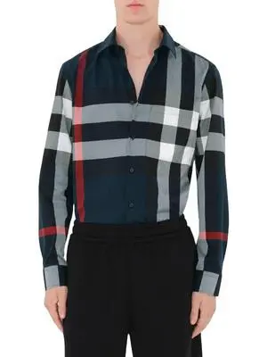 Burberry Somerton Slim Fit Check Cotton Poplin Button-up Shirt - Navy Ip Check