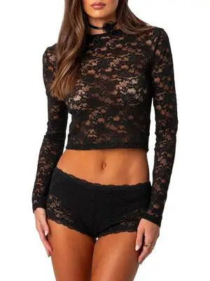 EDIKTED Estella Lace Crop Top - Black