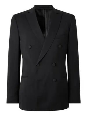 Mr P. Double Breast Wool Tuxedo Jacket - Black